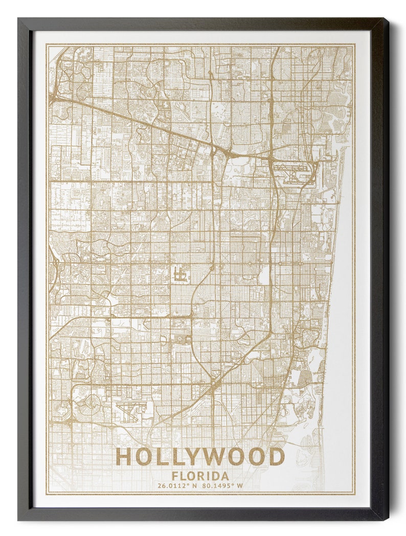 Hollywood Florida Map, High Resolution Real Gold Leaf Texture ...