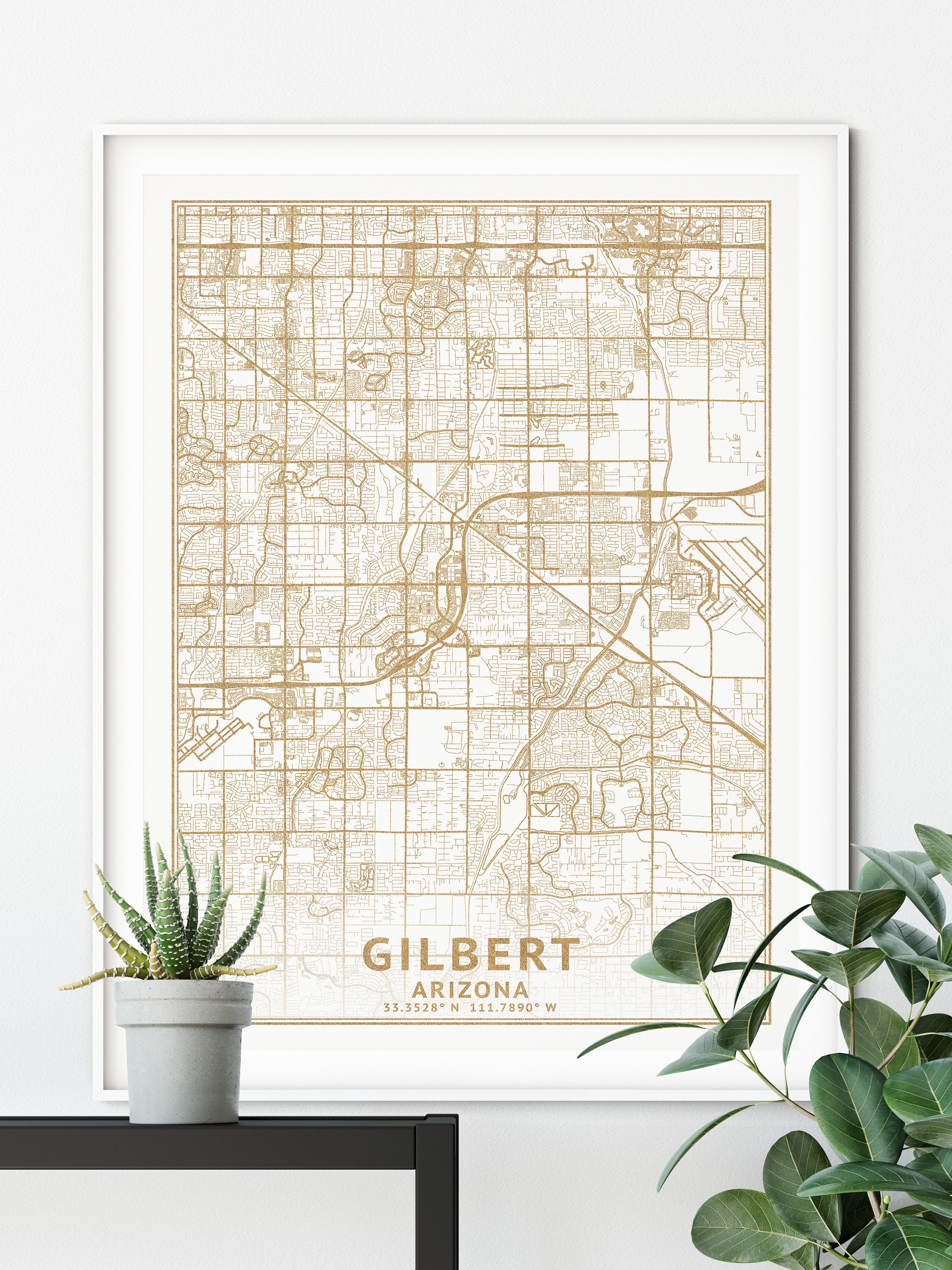 Gilbert Arizona Map High Resolution Real Gold Leaf Texture | Etsy