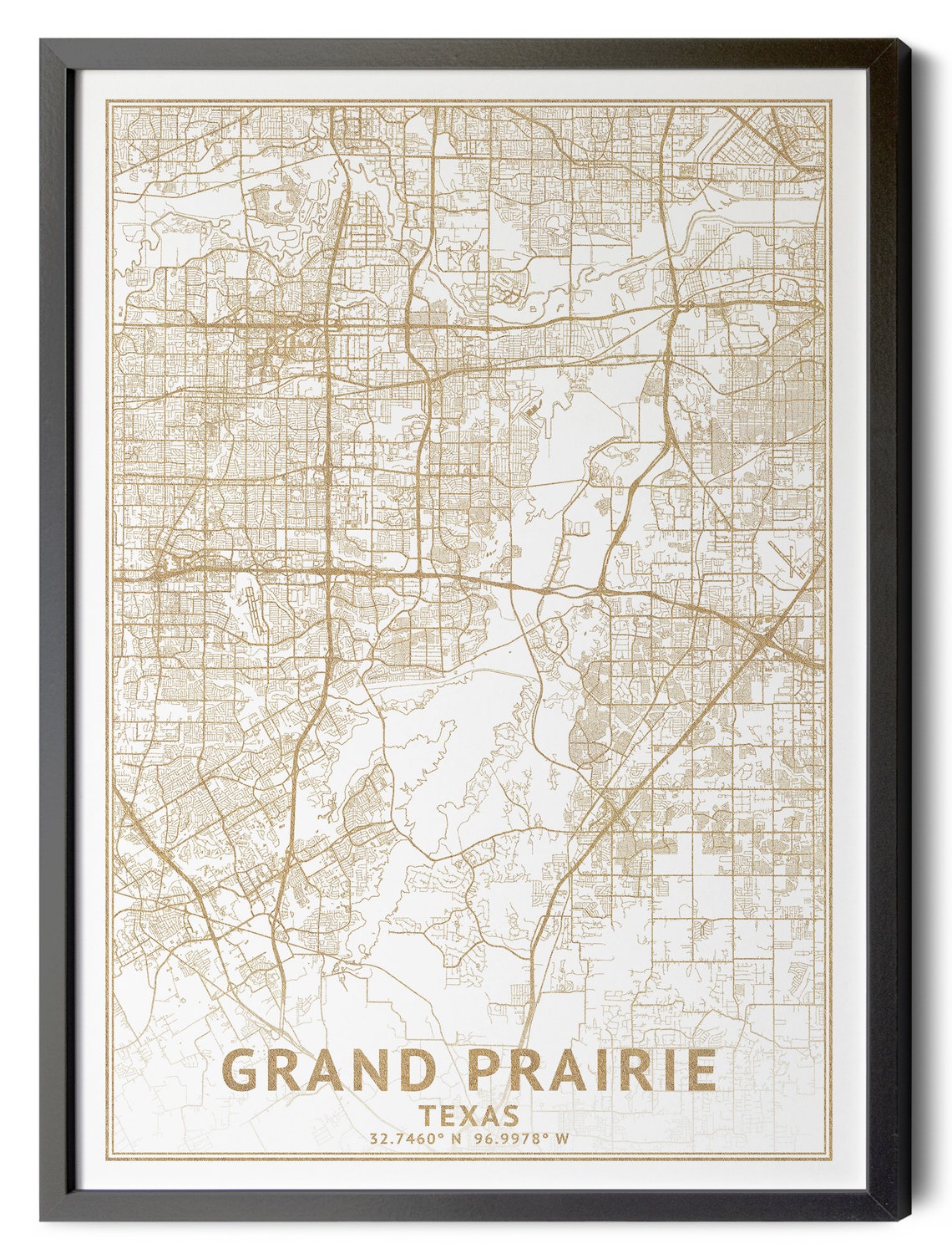 Grand Prairie Texas Map High Resolution Real Gold Leaf - Etsy