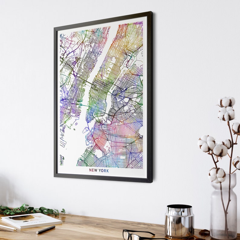 New York City Map, Multicolored, Colorful Map Art, Map of New York, New ...