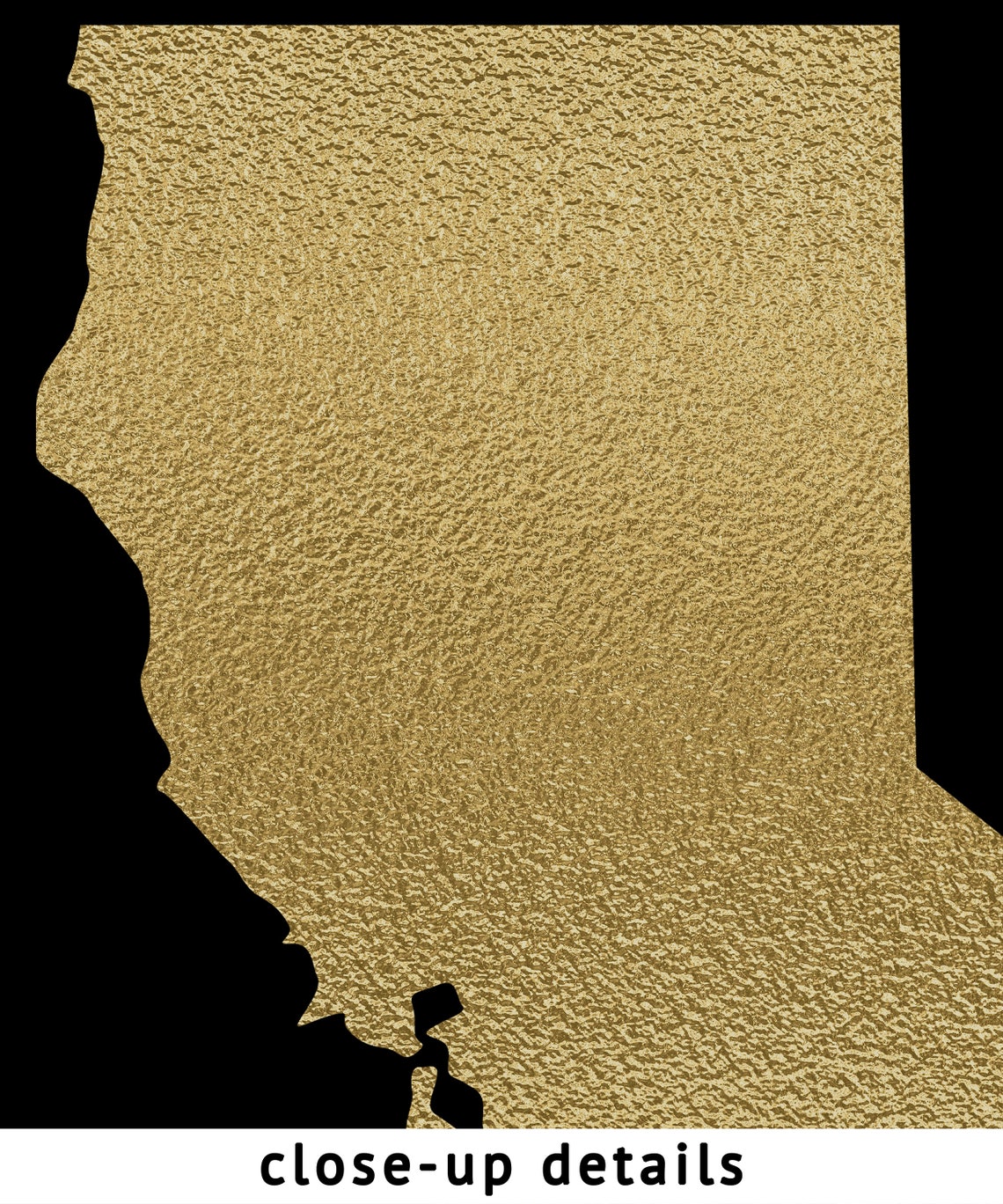 California Map, Black, Gold Foil Texture, Contemporary, Modern Map Art ...