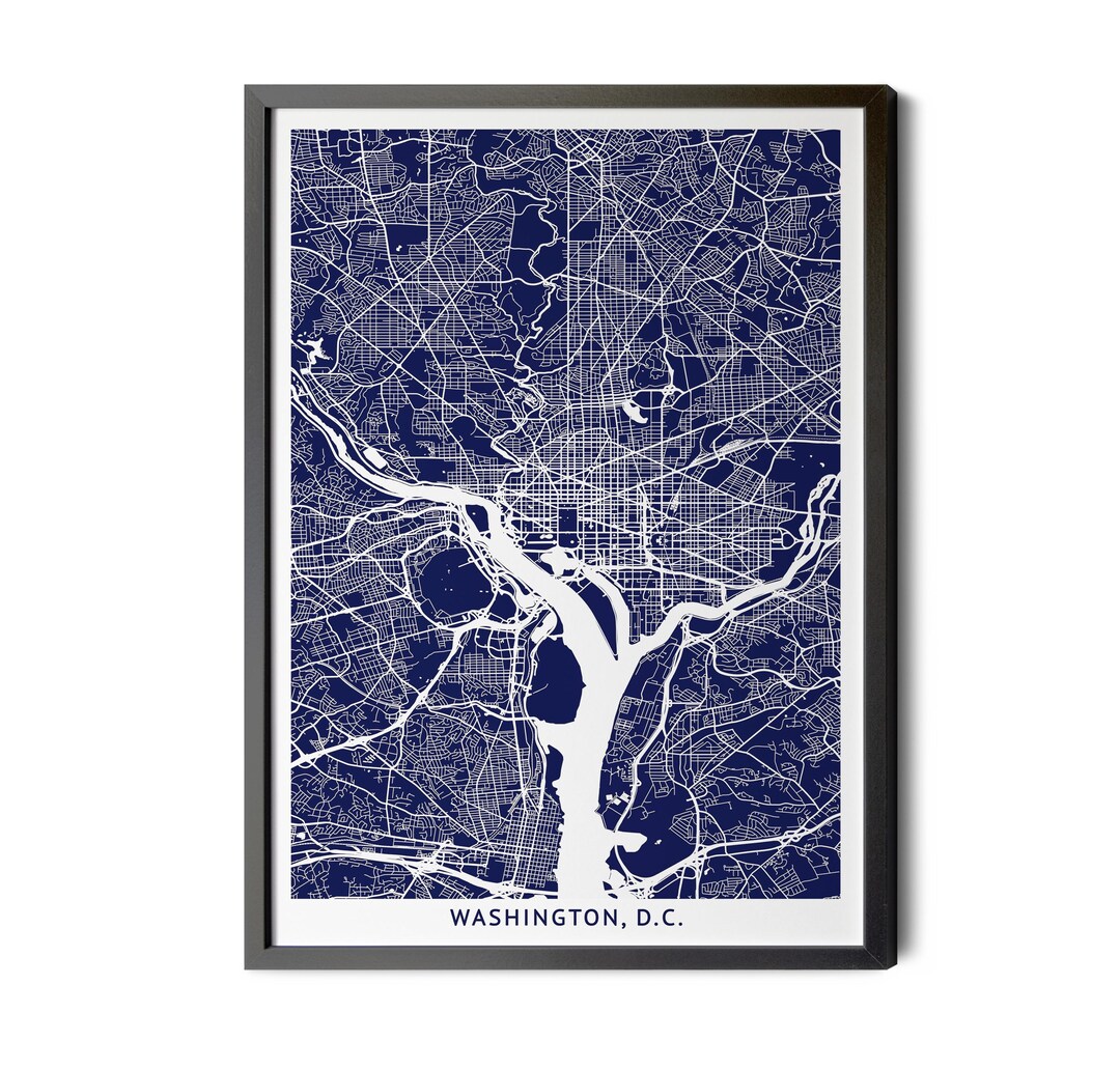 Navy Blue Washington DC Map Art: Detailed City Street Poster (printable ...