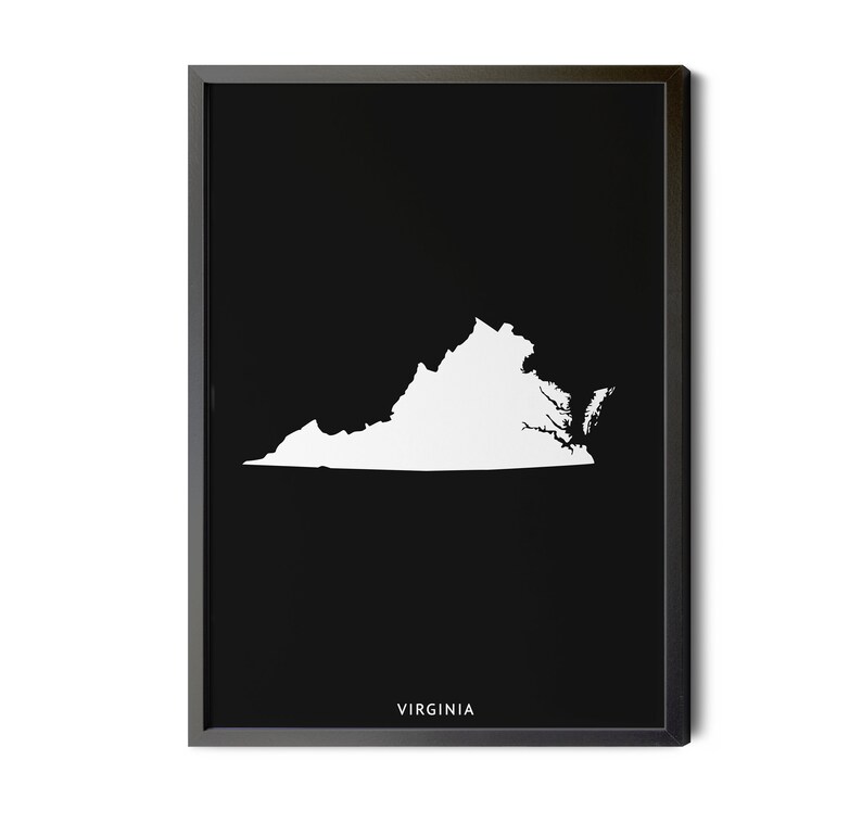 Virginia Map, Black and White, Inverted, Minimalist, Virginia Wall Art ...