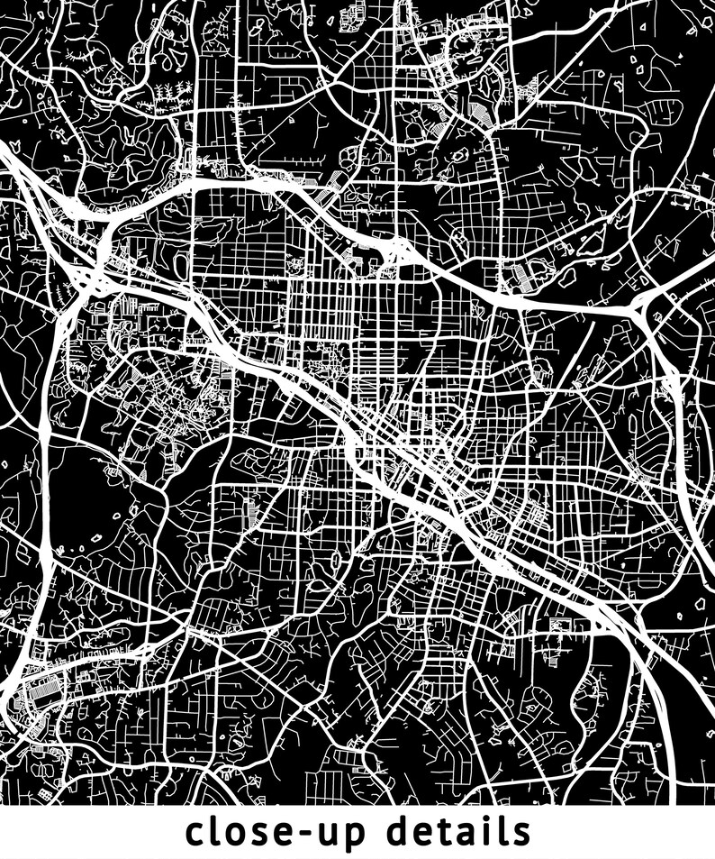 Durham North Carolina Map Black and White Inverted - Etsy
