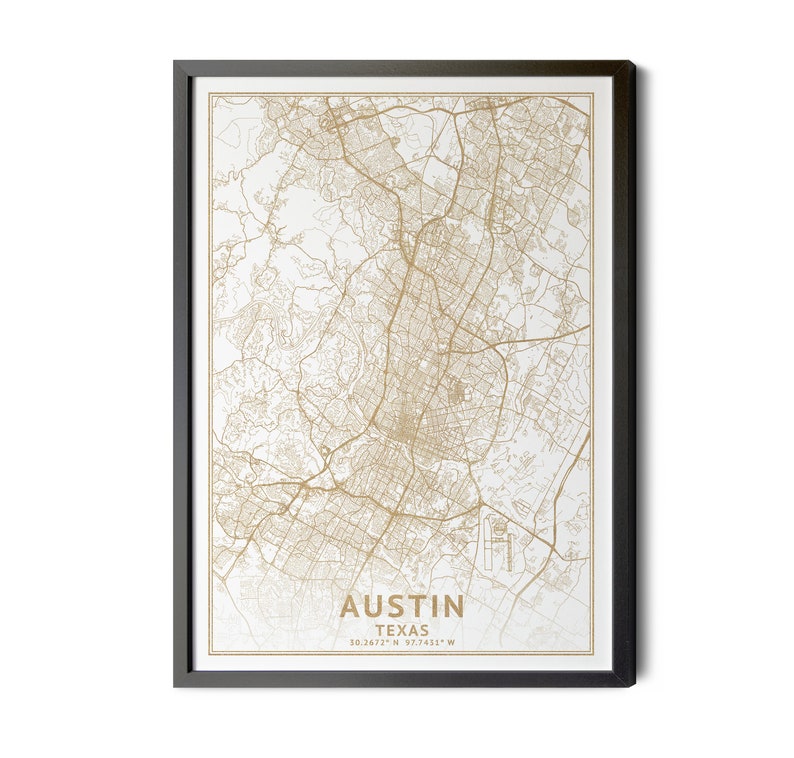 Austin Texas Map, High Resolution Real Gold Leaf Texture, Coordinates ...