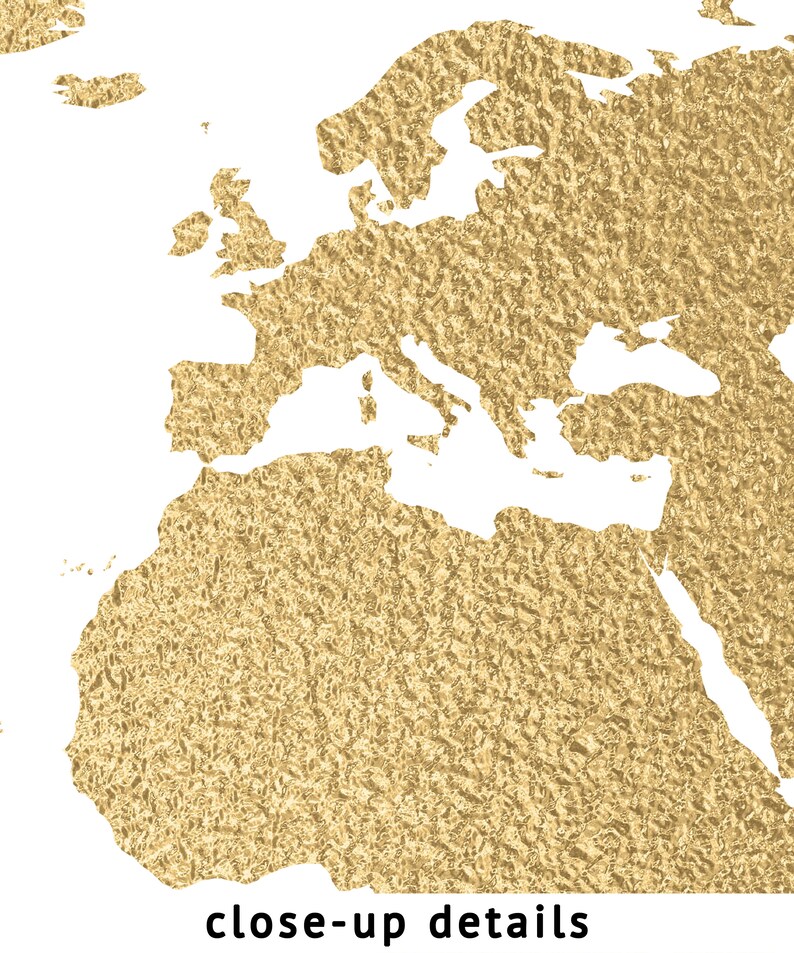 World Map, Gold, High Resolution Gold Foil, World Map Wall Art, Map of ...