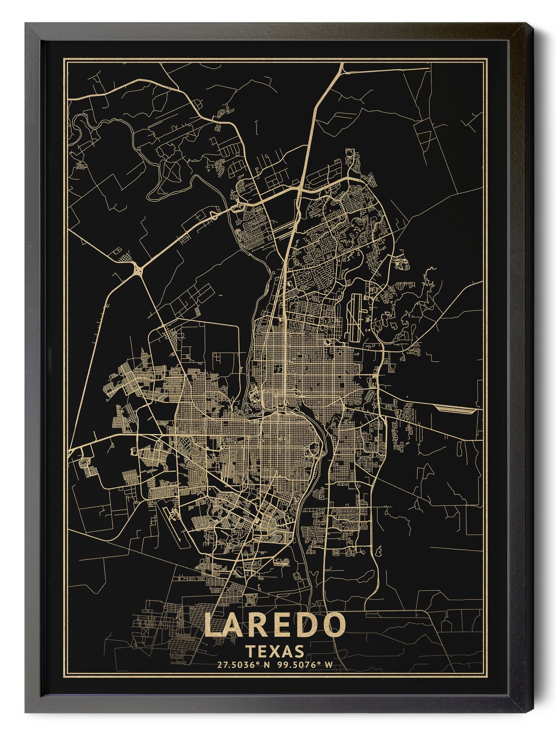 Laredo Texas Map, Black, High Resolution Real Gold Leaf Texture ...