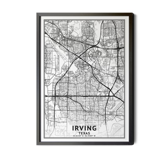 Irving Texas Map Black and White Coordinates Map of Irving - Etsy