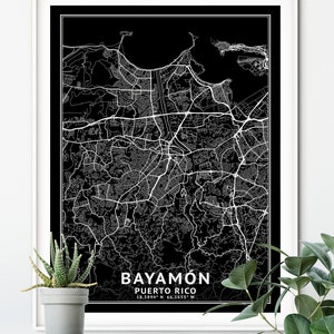 Bayamon Puerto Rico Map, Black and White, Inverted, Coordinates, Map of ...