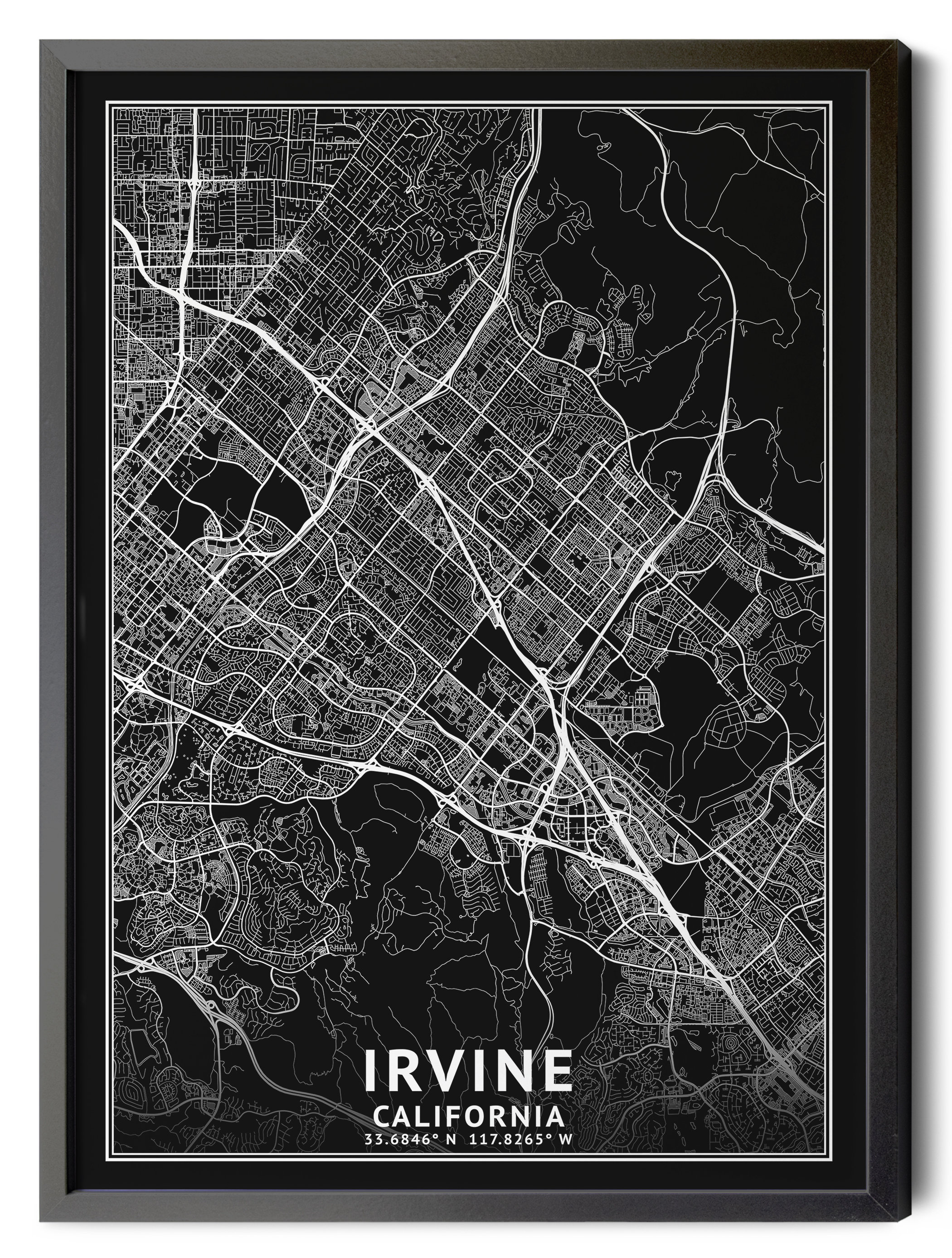 Irvine California Map, Black and White, Inverted, Coordinates, Map of ...