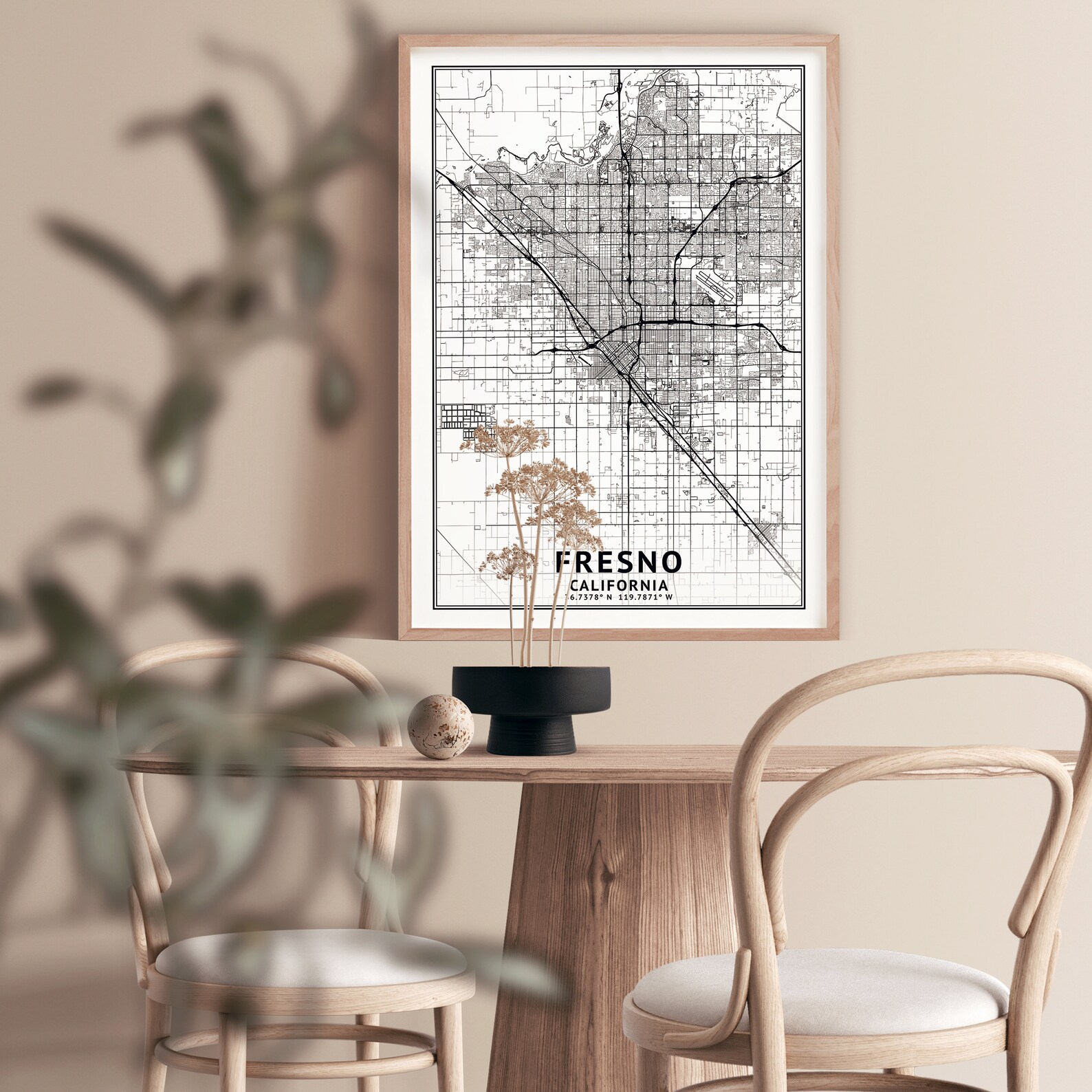Fresno California Map, Black and White, Coordinates, Map of Fresno ...