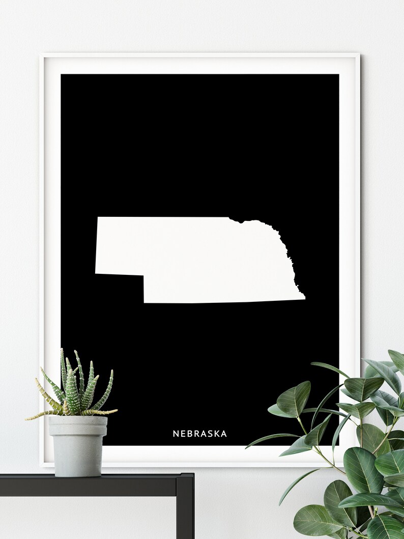 Nebraska Map, Black and White, Inverted, Minimalist, Nebraska Wall Art ...