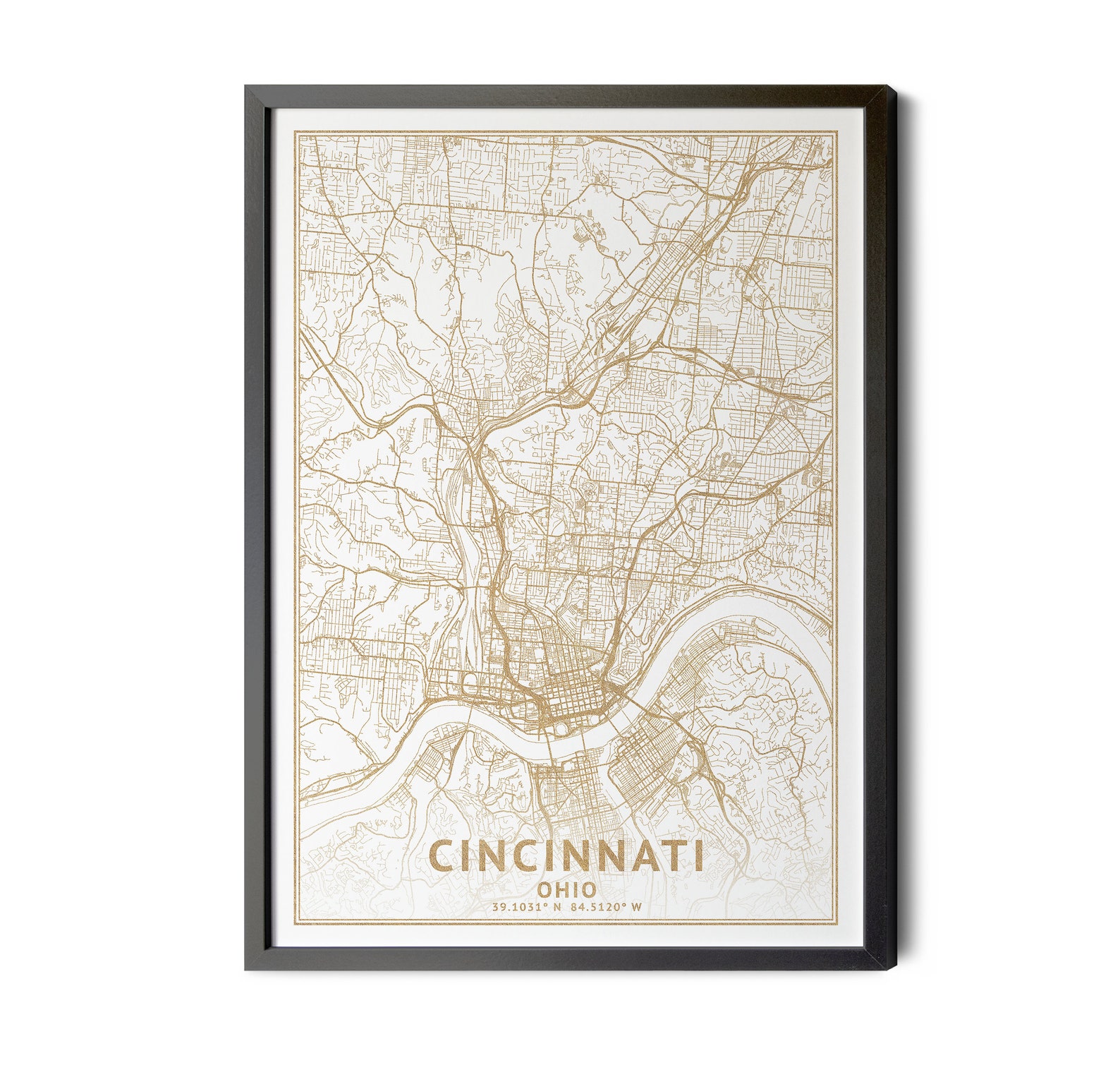 Cincinnati Ohio Map, High Resolution Real Gold Leaf Texture ...