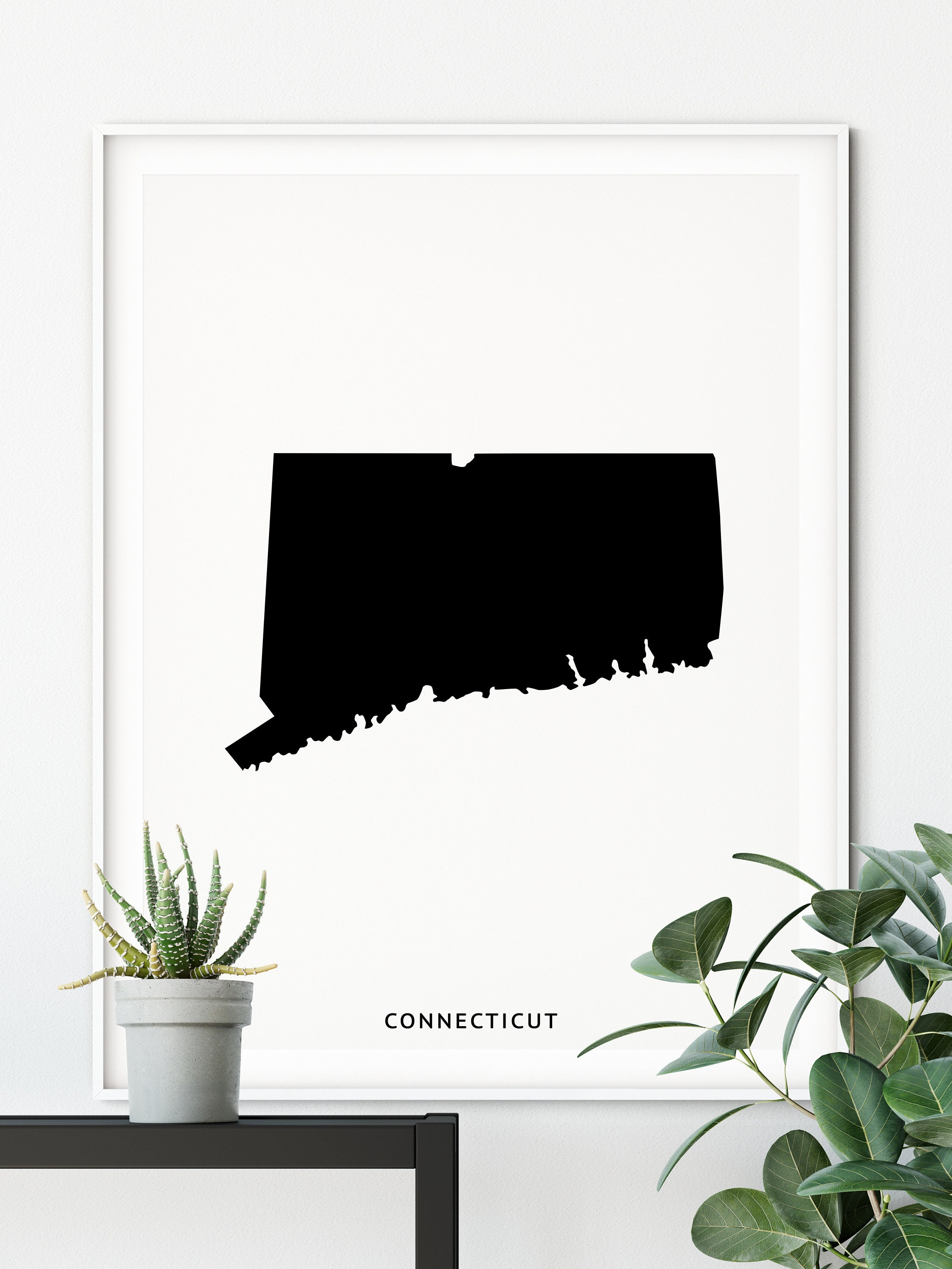 Connecticut Map Black and White Minimalist CT Poster | Etsy