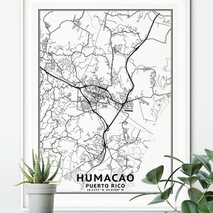 Humacao Puerto Rico Map, Black and White, Coordinates, Map of Humacao ...