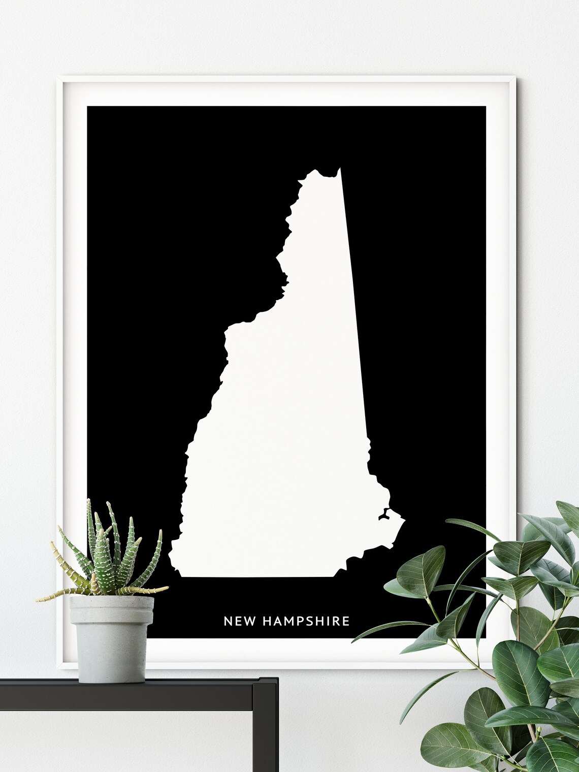 New Hampshire Map Black and White Inverted Minimalist New | Etsy