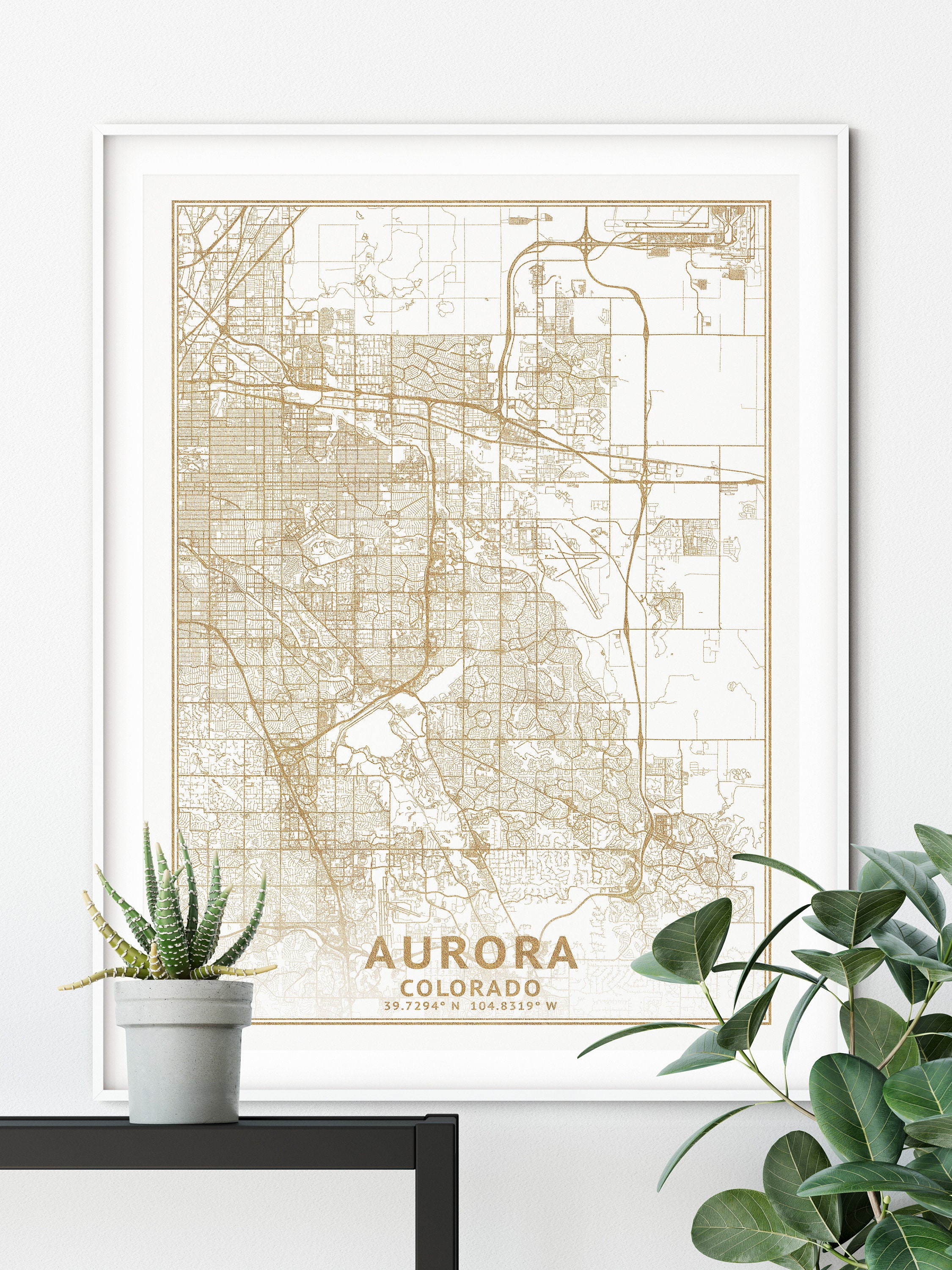Aurora Colorado Map, High Resolution Real Gold Leaf Texture ...