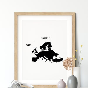 Europe Map, Black and White, Minimalist, Silhouette, Map of Europe, Map ...