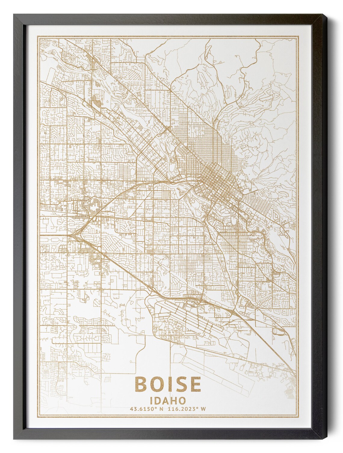 Boise Idaho Map, High Resolution Real Gold Leaf Texture, Coordinates ...