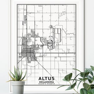 Altus Oklahoma Map, Black and White, Coordinates, Map of Altus ...