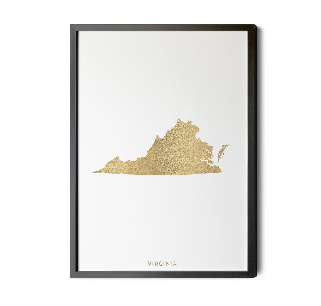 Virginia Map, Gold Foil Texture, Virginia Wall Art, Virginia Poster ...