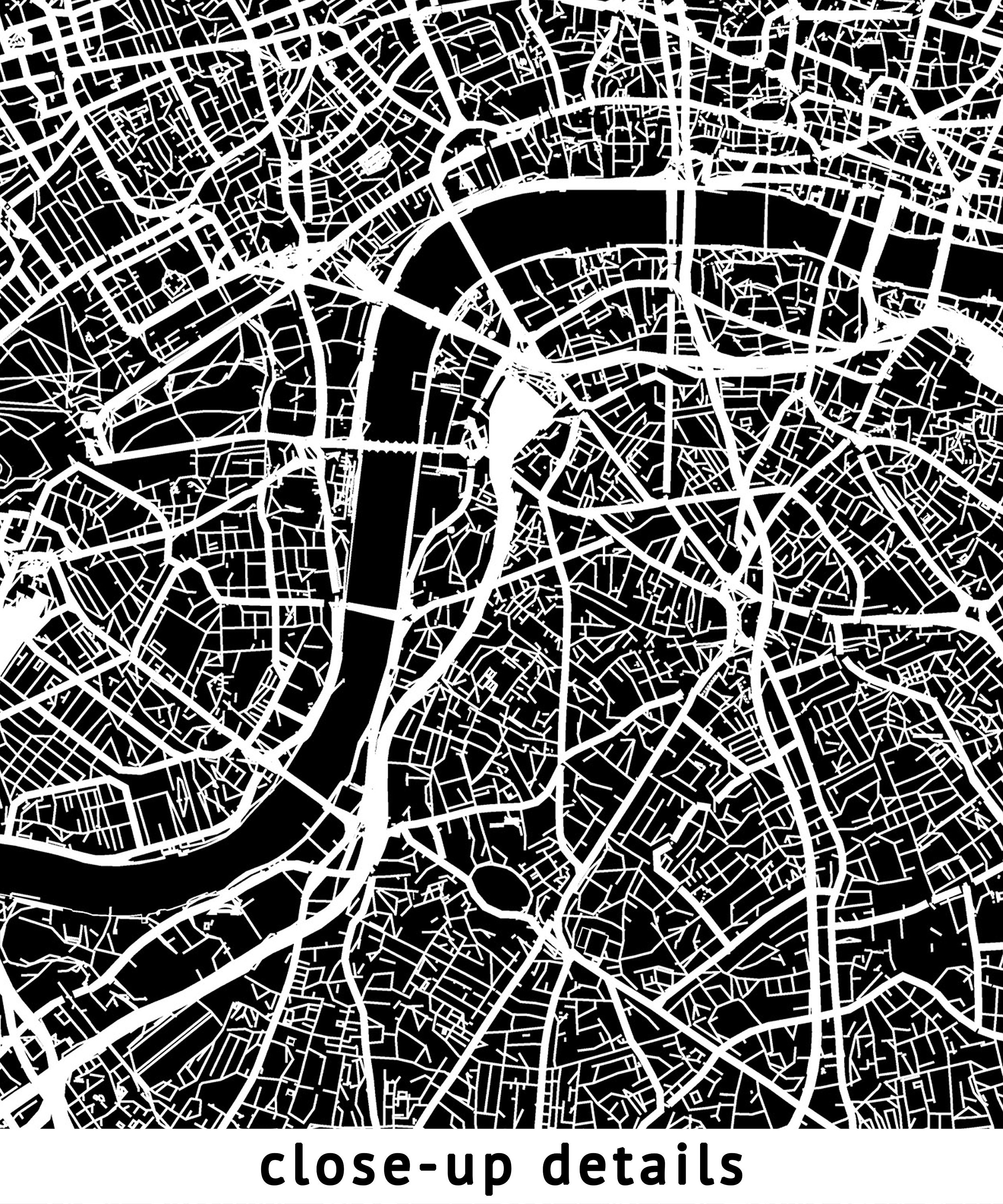 London United Kingdom Map, Black and White, Inverted, Coordinates, Map ...