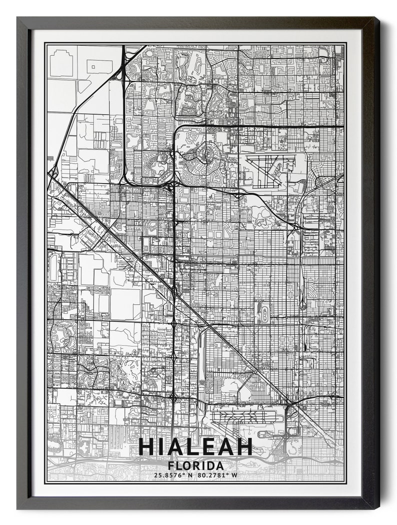 Hialeah Florida Map, Black and White, Coordinates, Map of Hialeah ...