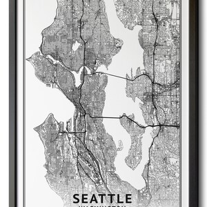 Seattle Washington Map, Seattle Map Print, Black and White, Coordinates ...