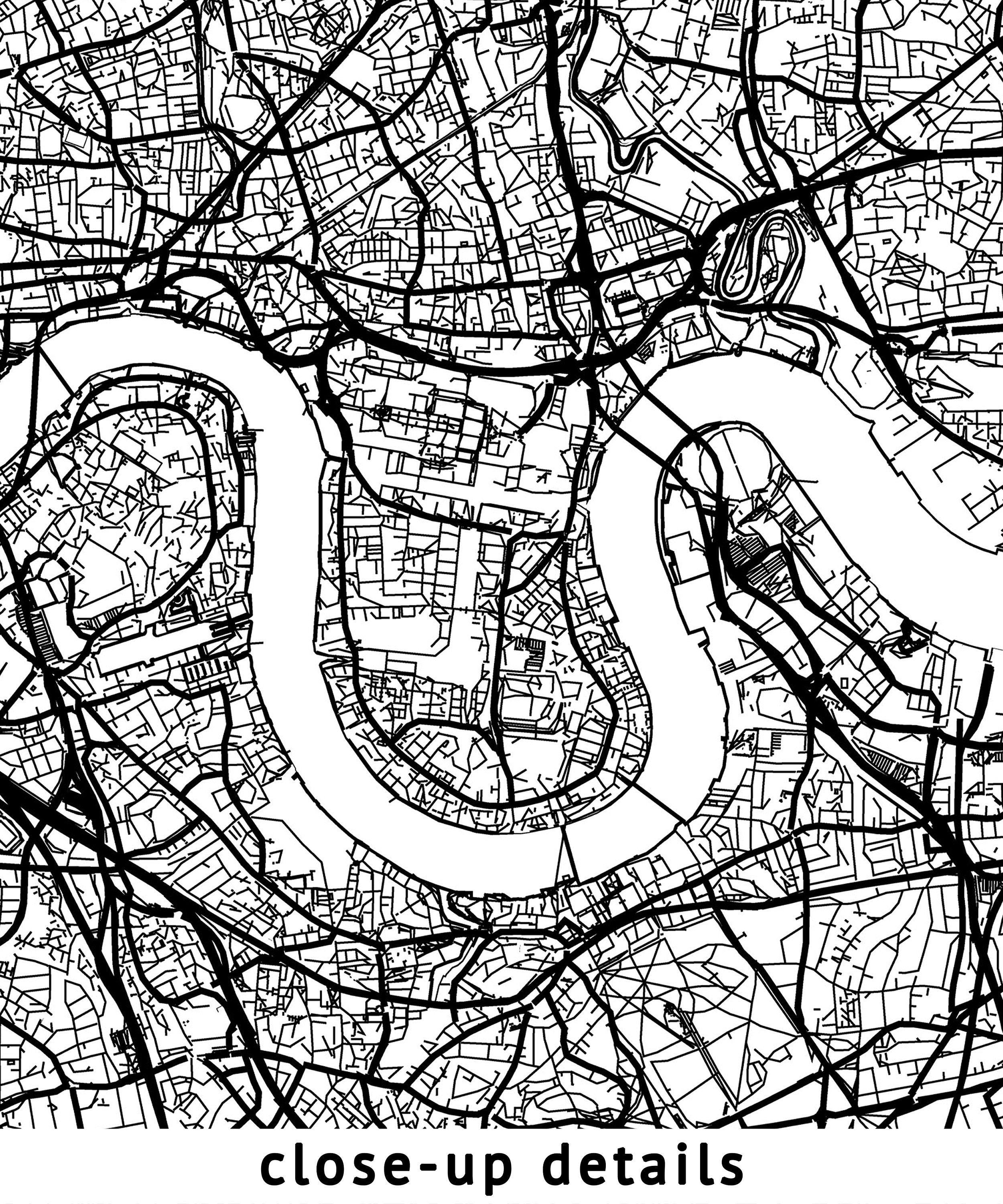 London United Kingdom Map, Black and White, Coordinates, Map of London ...