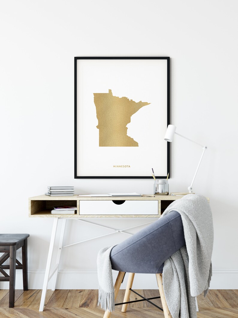 Minnesota Map Gold Foil Texture Contemporary Minnesota Wall | Etsy