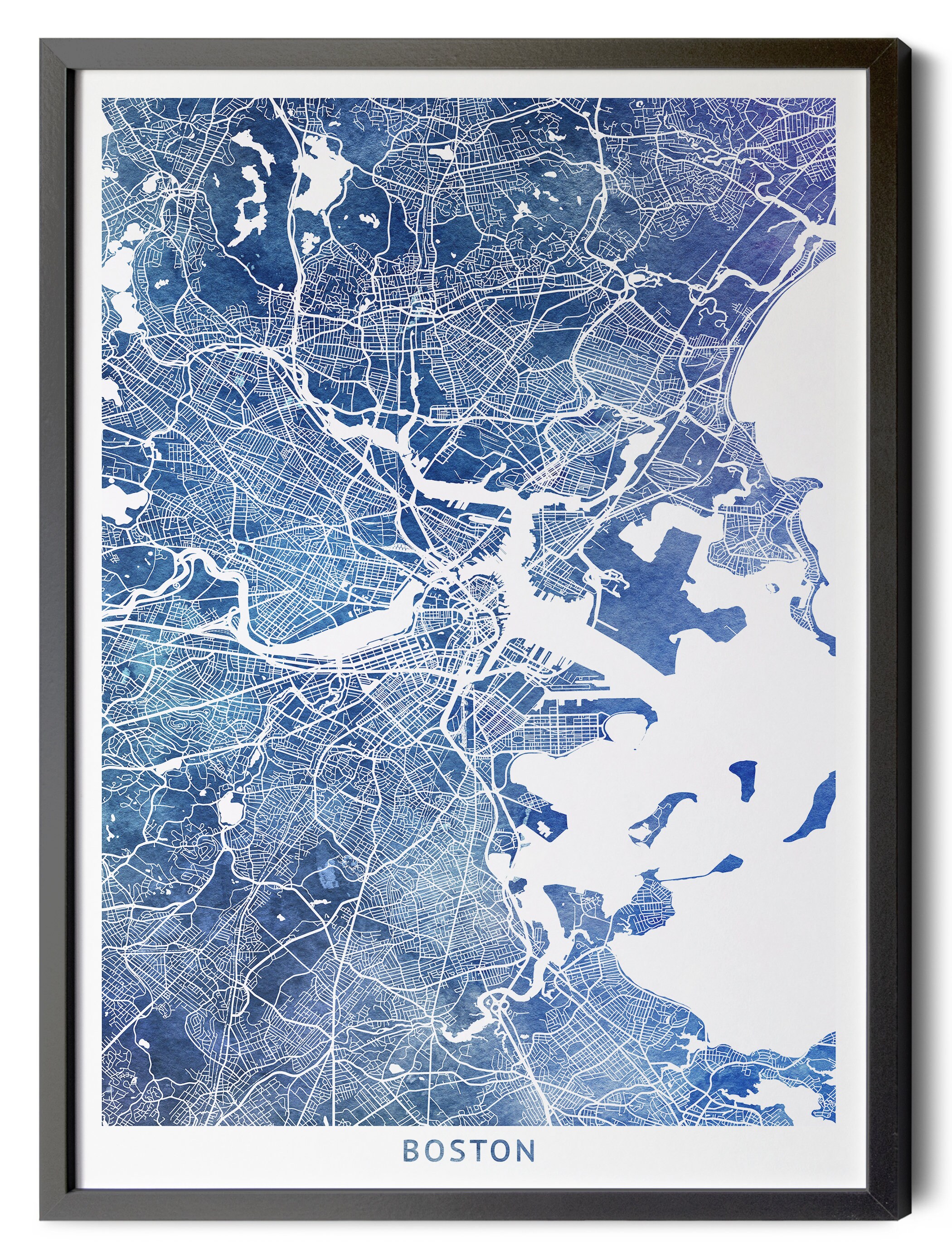 Boston Map Watercolor Blue Map of Boston Boston - Etsy