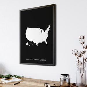 United States of America Map, Black and White, Inverted, Minimalist ...