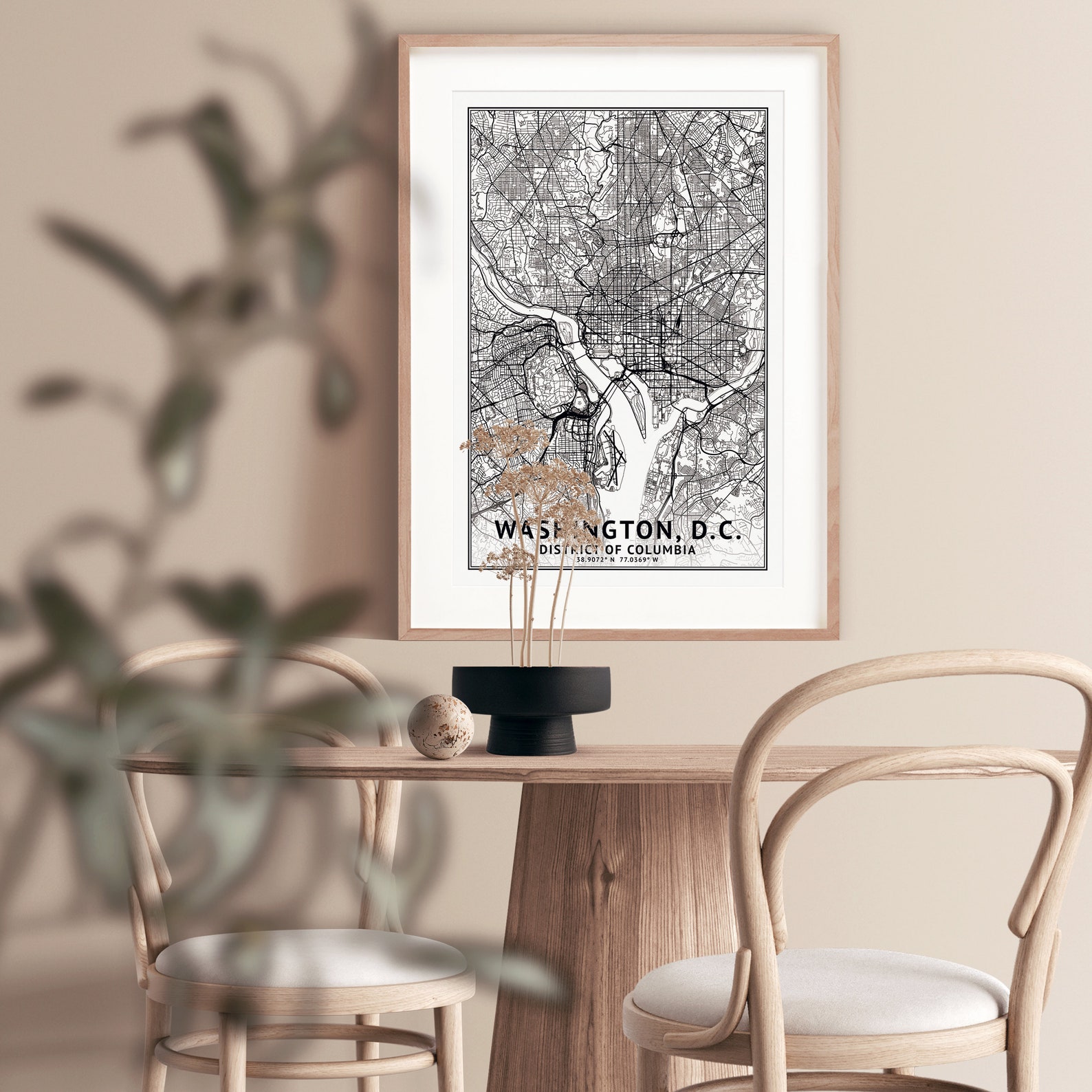 Washington DC Map, Black and White, Coordinates, Washington DC Poster ...