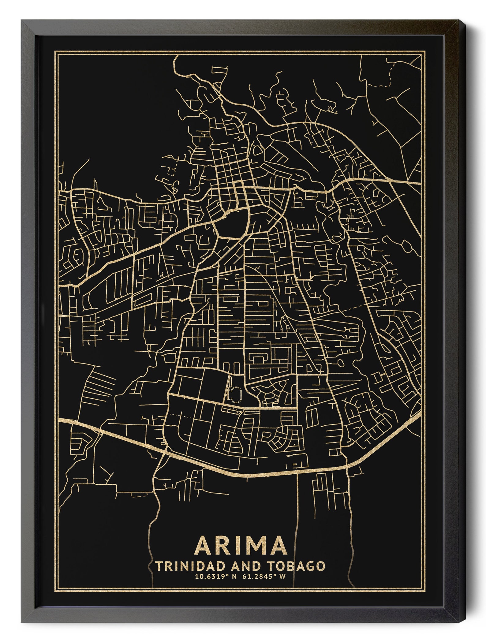 Arima Trinidad and Tobago Map Black High Resolution Real | Etsy