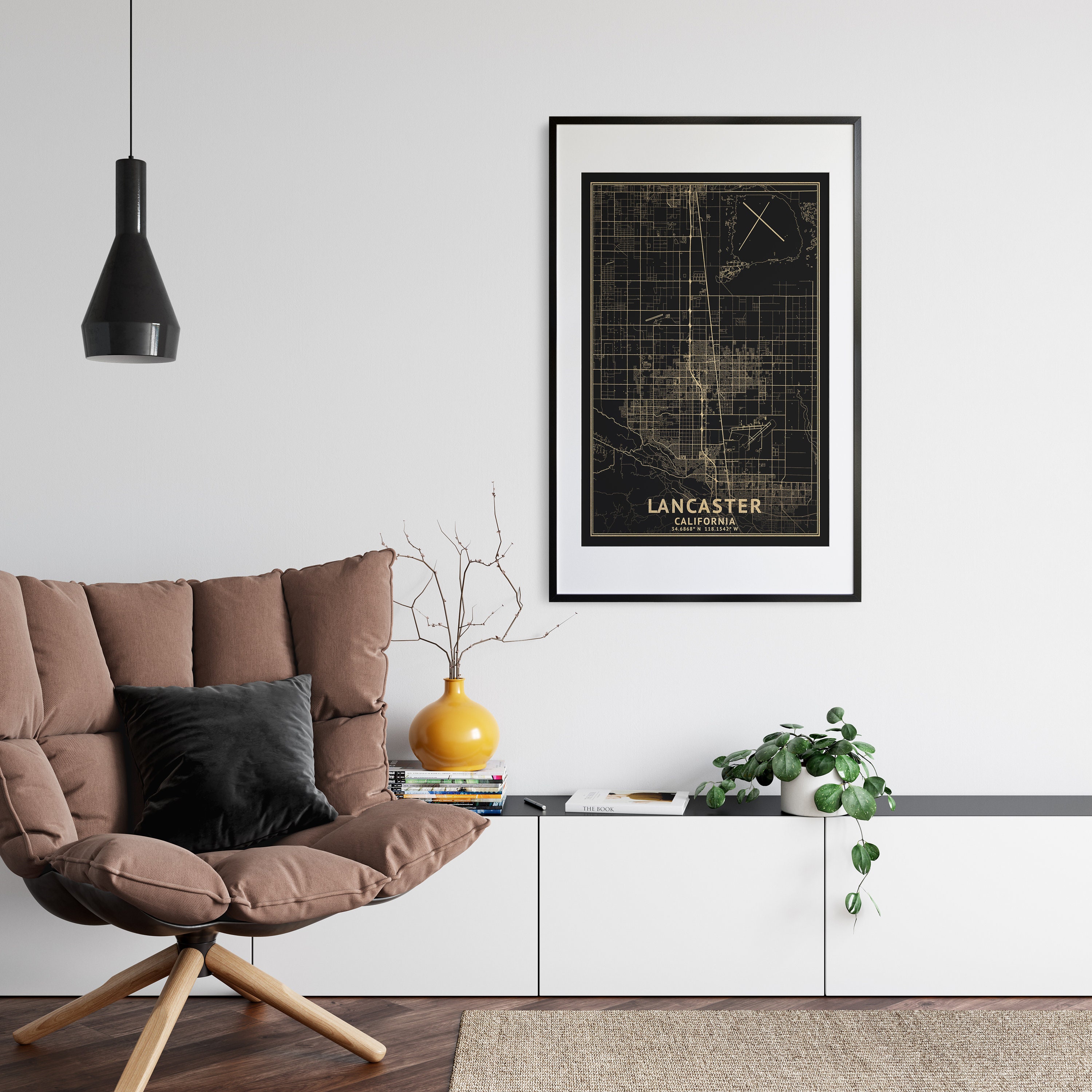 Lancaster California Map, Black, High Resolution Real Gold Leaf Texture ...