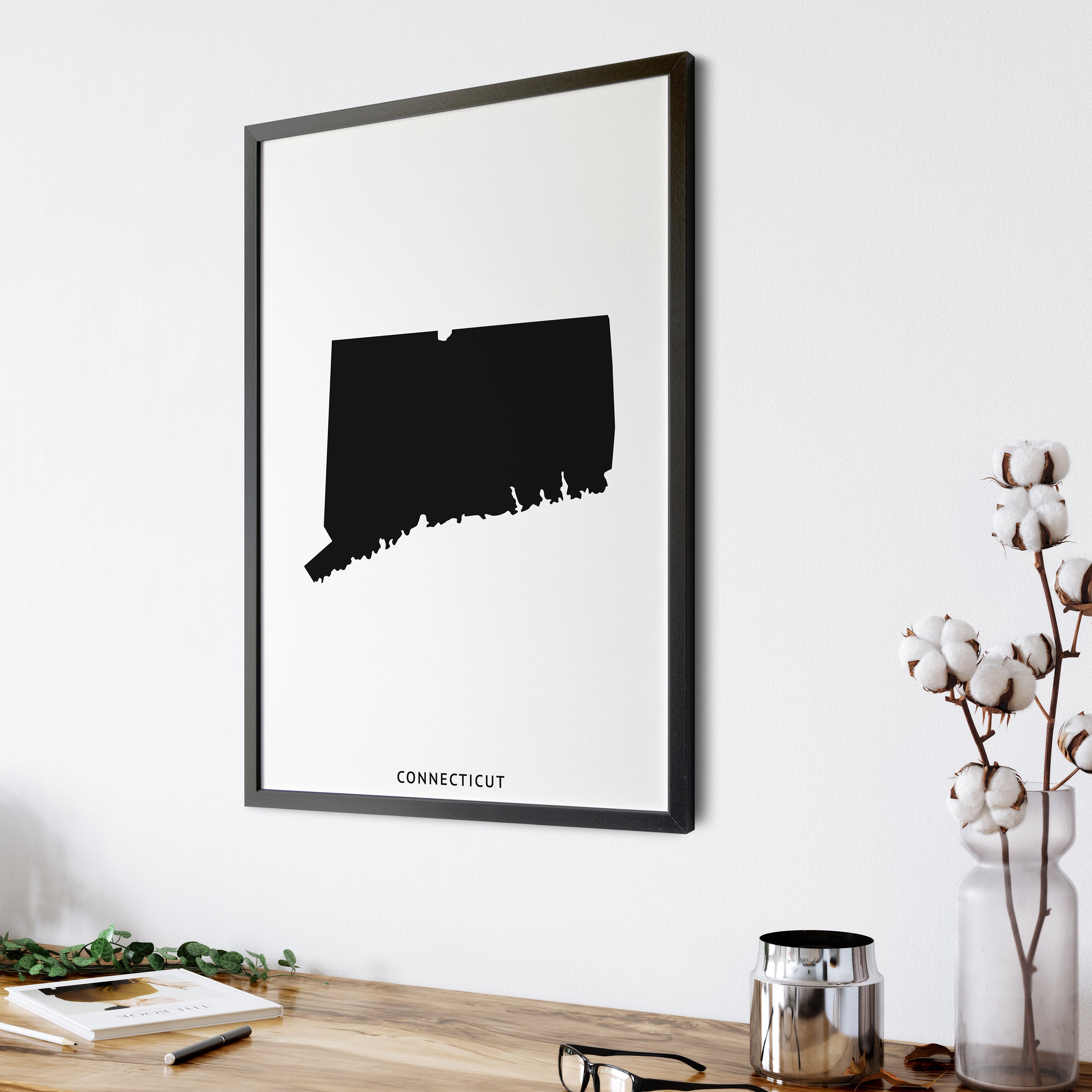 Connecticut Map Black and White Minimalist CT Poster | Etsy