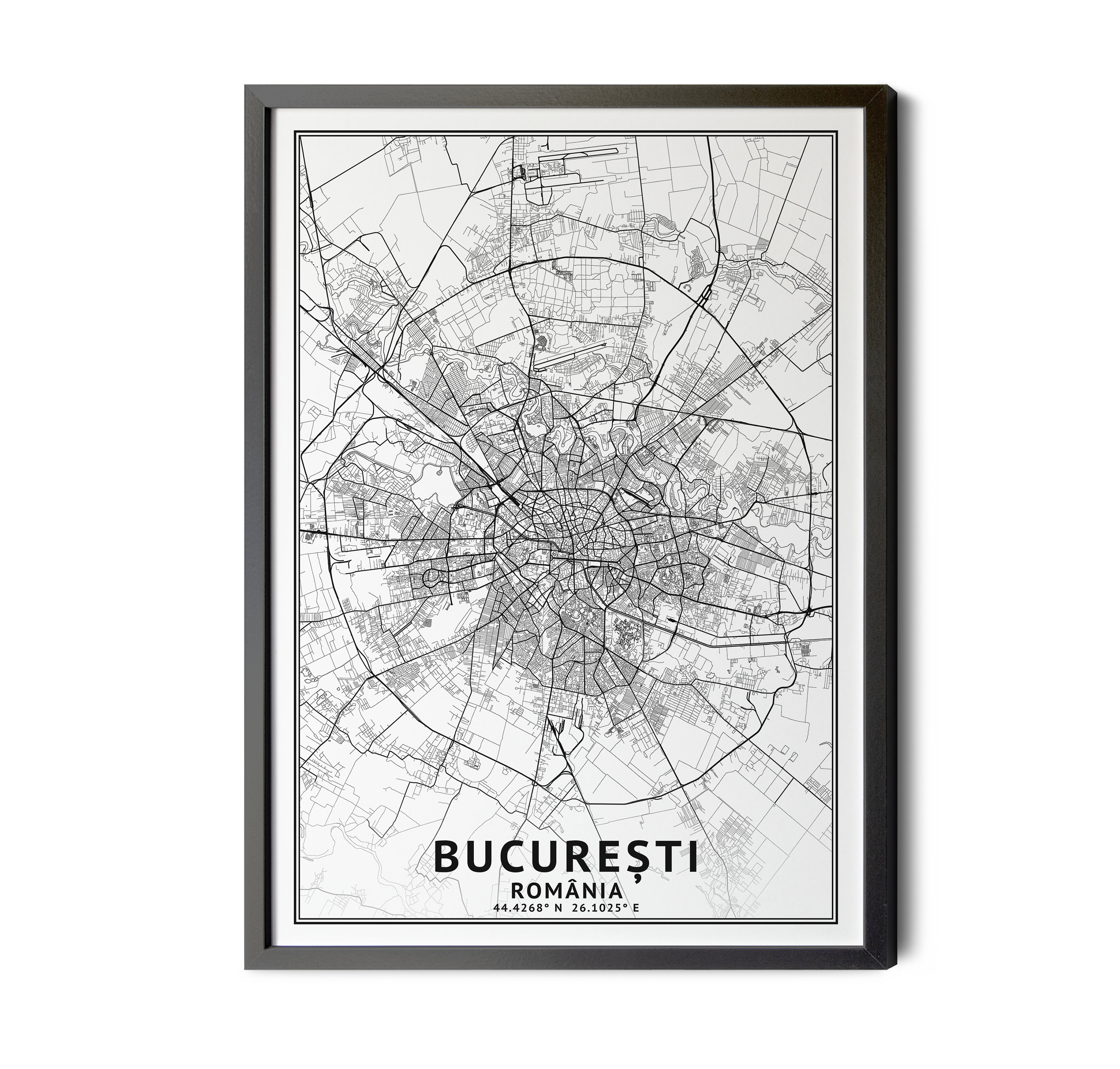 Bucharest Romania Map, Black and White, Coordinates, Map of Bucharest ...