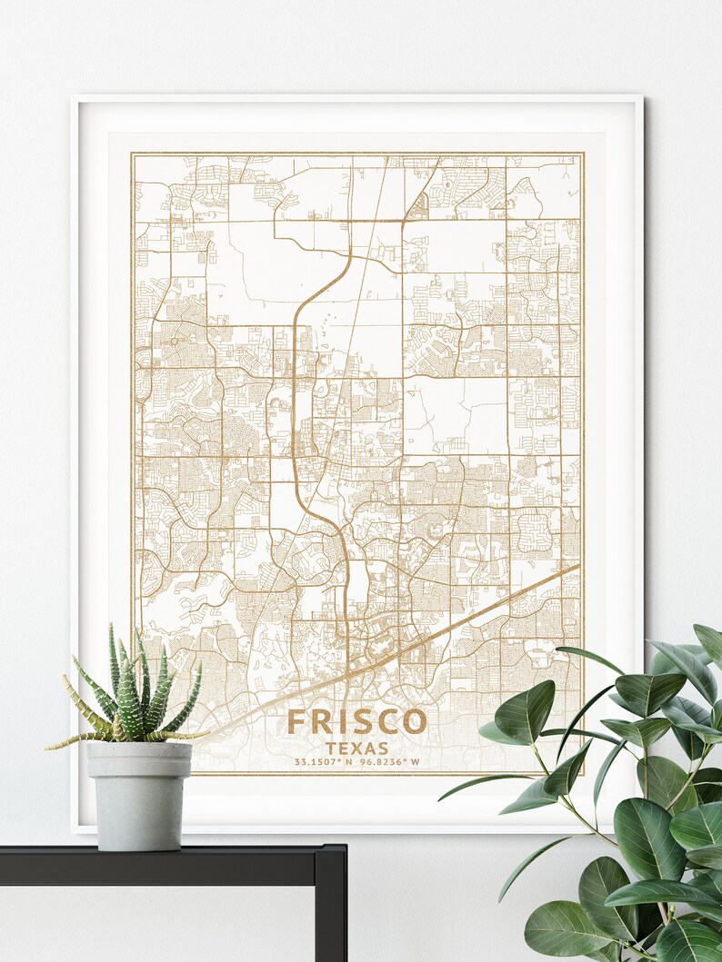 Frisco Texas Map, High Resolution Real Gold Leaf Texture, Coordinates ...