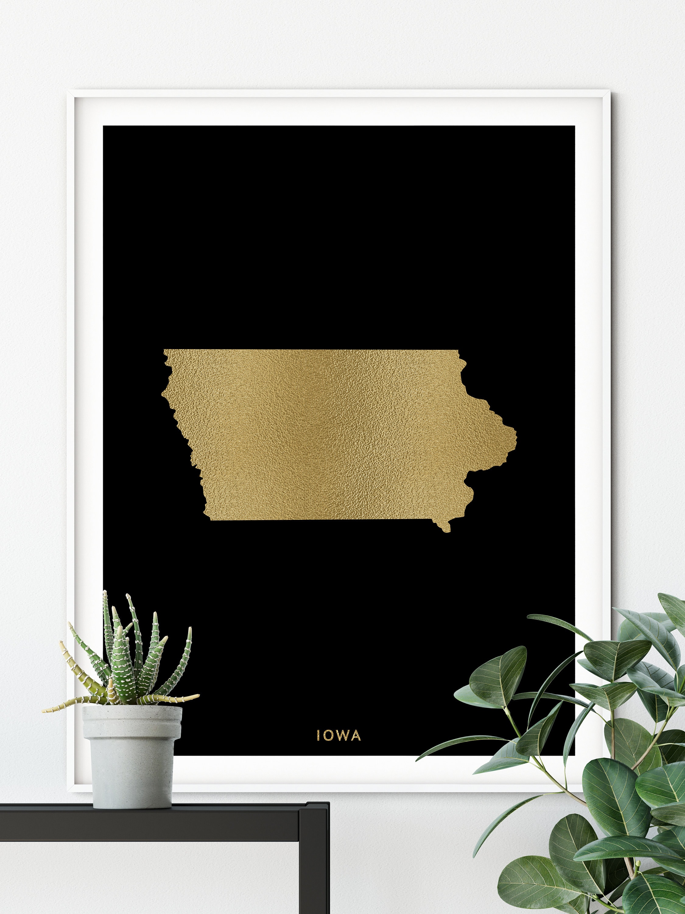 Iowa Map Black Gold Foil Texture Contemporary Modern Map - Etsy