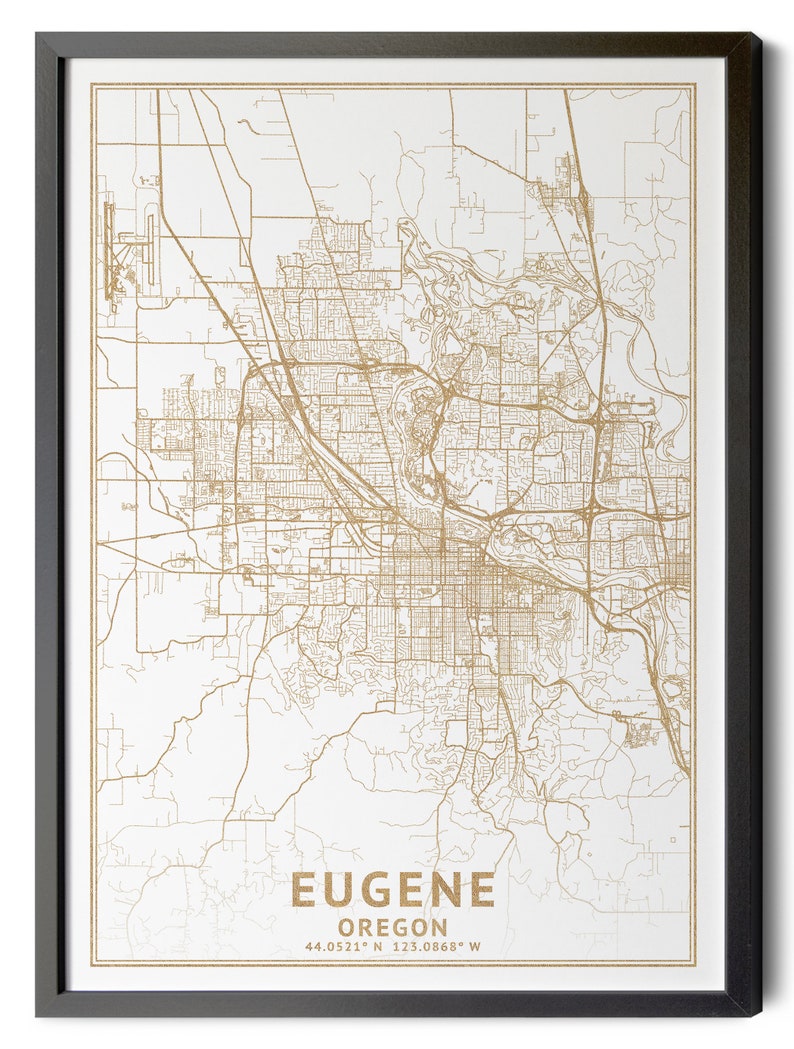 Eugene Oregon Map, High Resolution Real Gold Leaf Texture, Coordinates ...