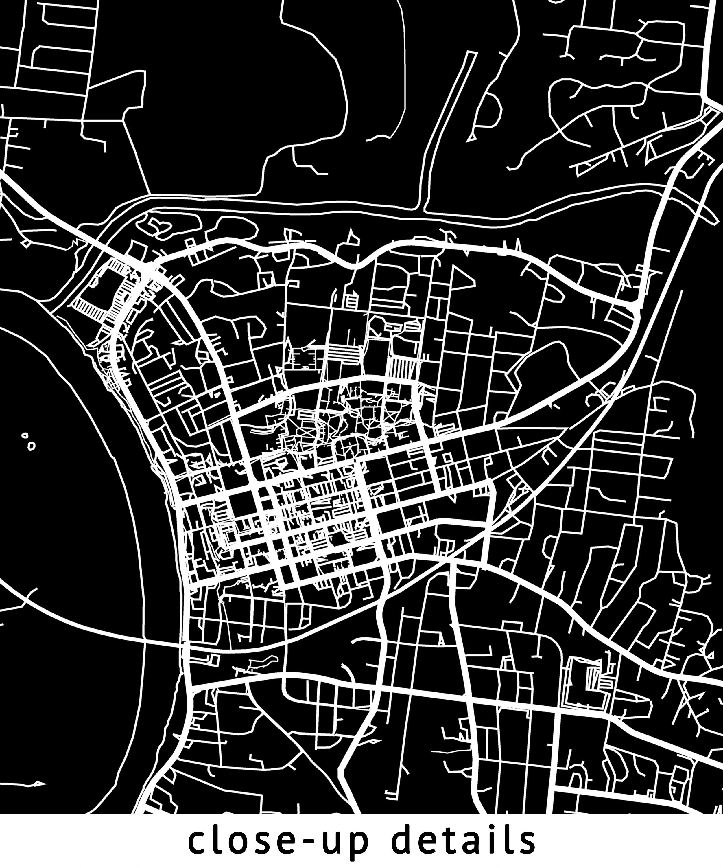 Clarksville Tennessee Map, Black and White, Inverted, Coordinates, Map ...