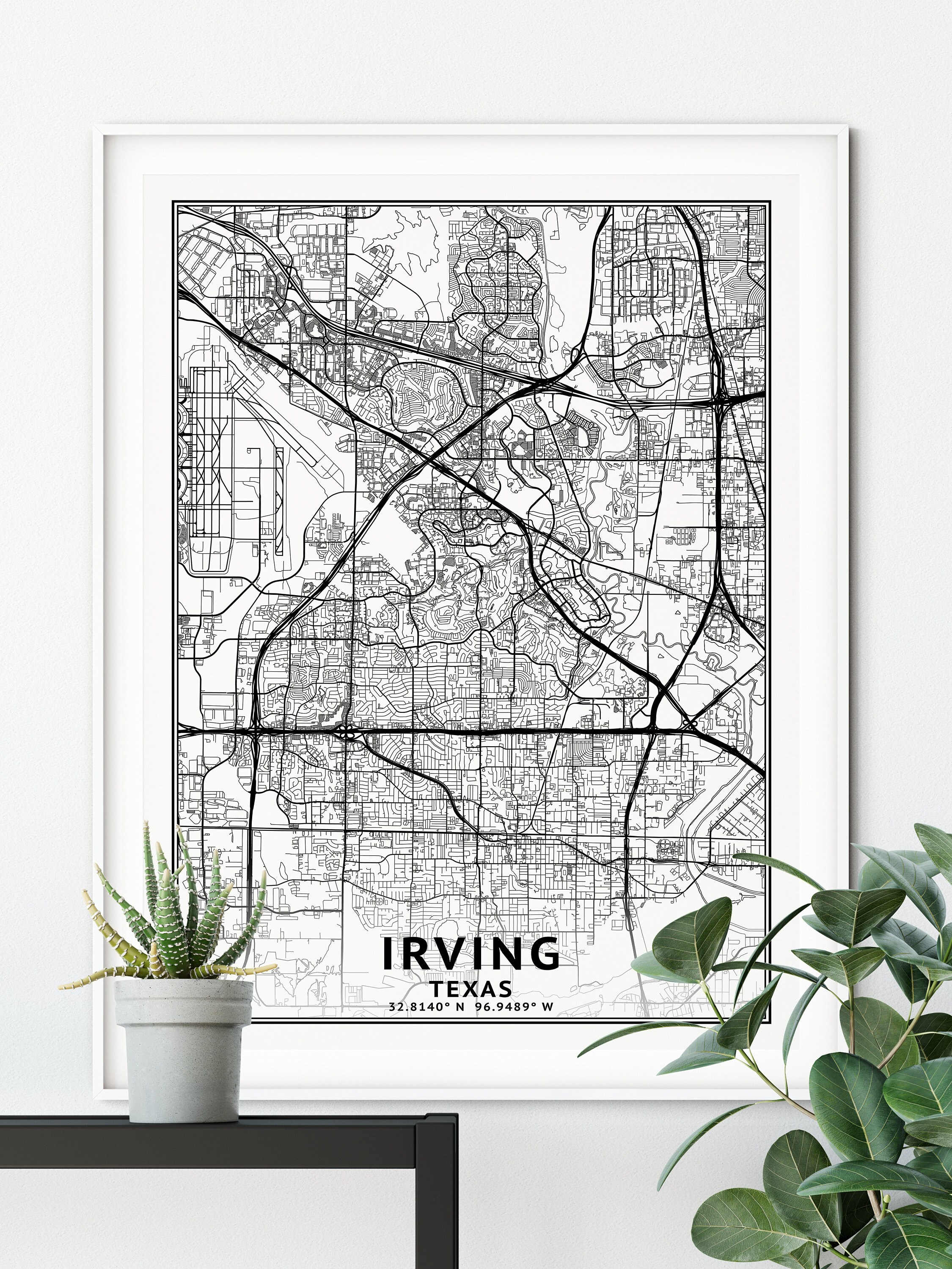 Irving Texas Map, Black and White, Coordinates, Map of Irving, Irving ...