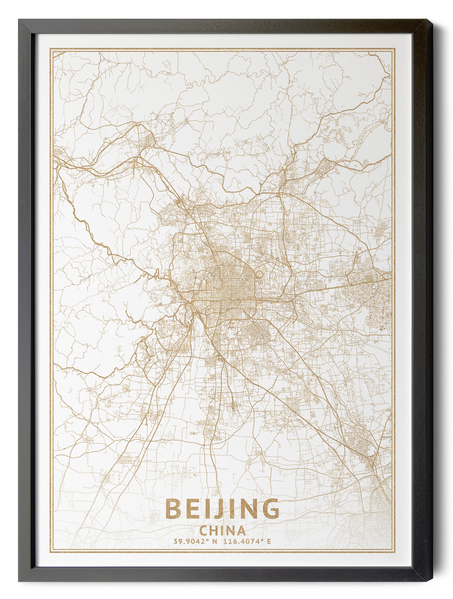 Beijing China Map, High Resolution Real Gold Leaf Texture, Coordinates ...
