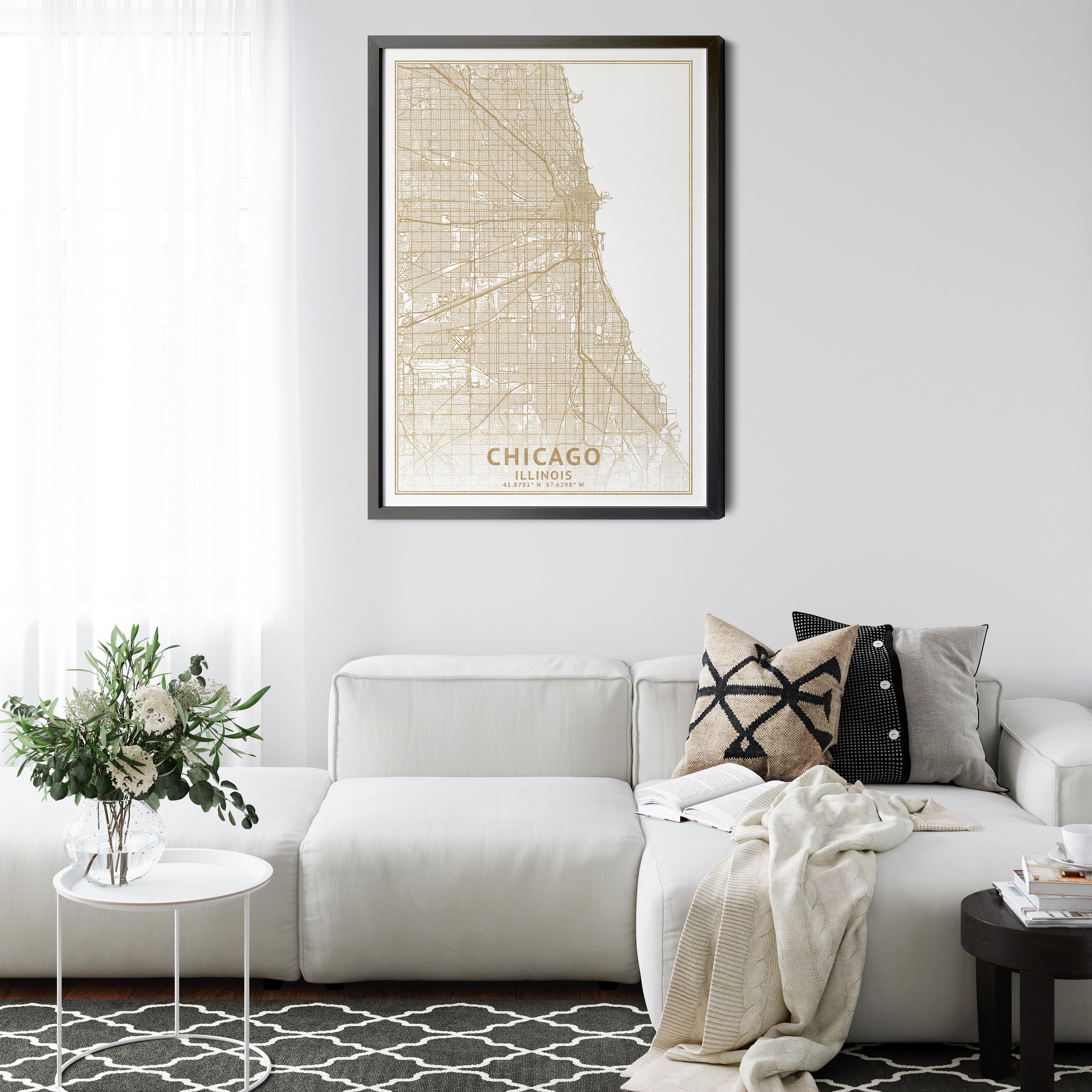 Chicago Map, High Resolution Real Gold Leaf Texture, Coordinates ...