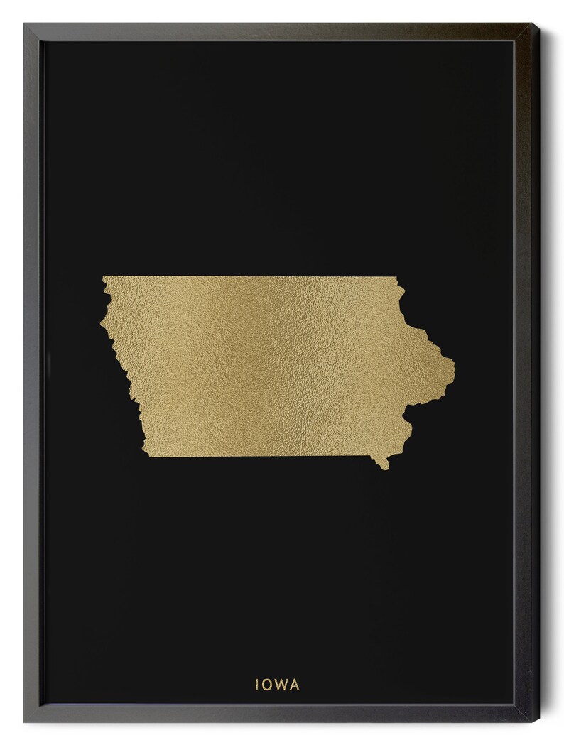Iowa Map Black Gold Foil Texture Contemporary Modern Map - Etsy