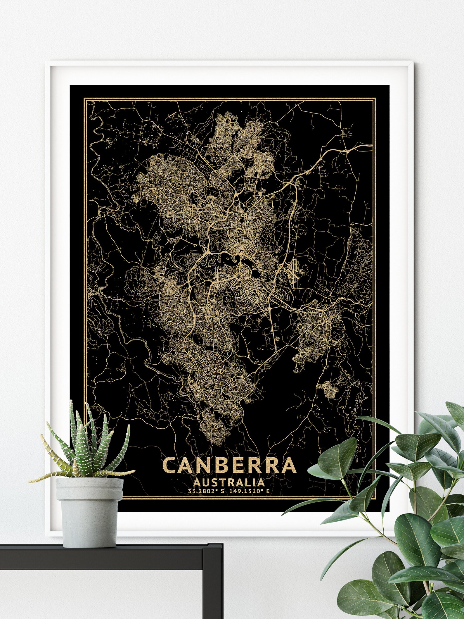 Canberra Australia Map Black High Resolution Real Gold Leaf - Etsy