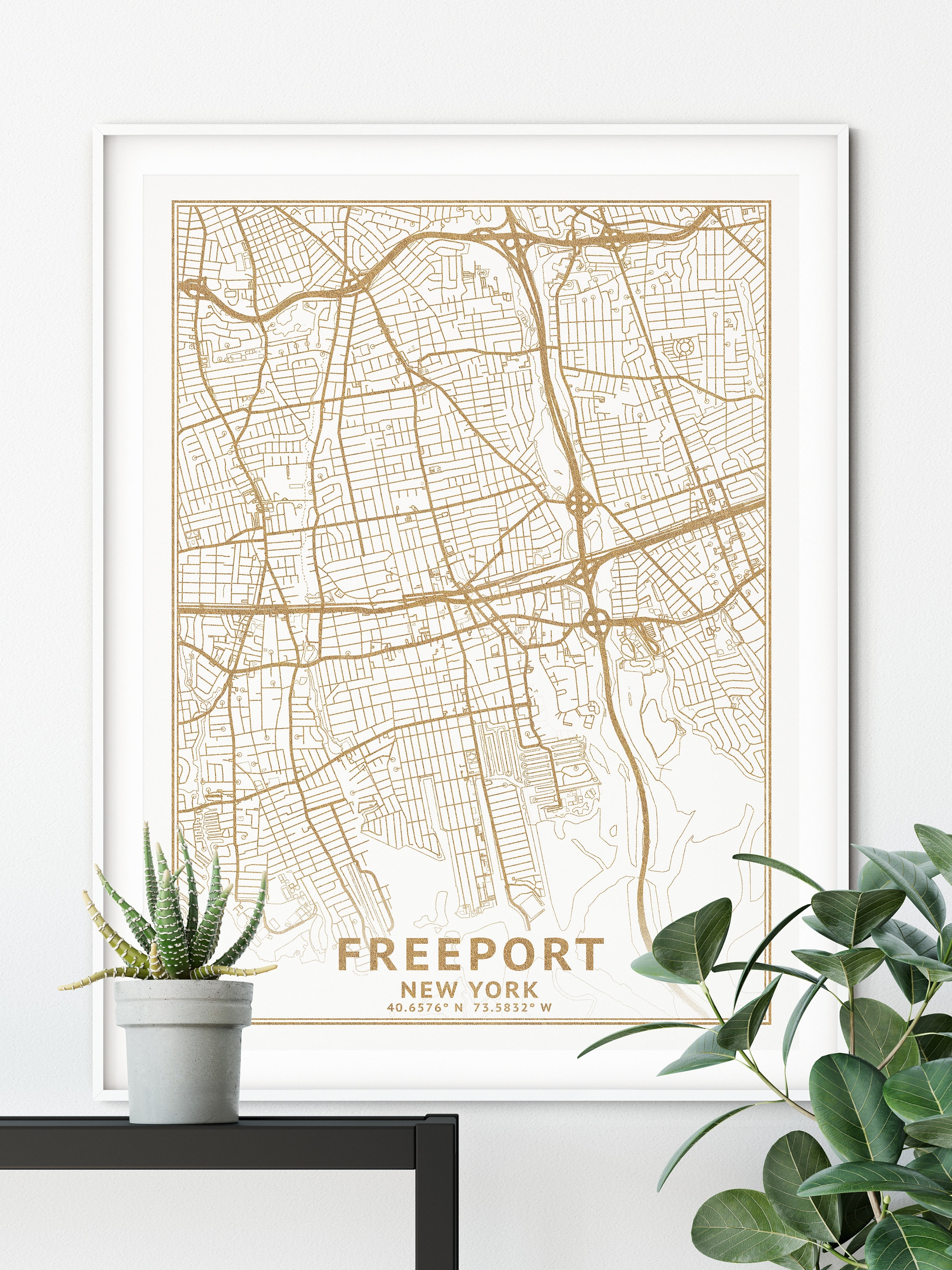 Freeport New York Map, High Resolution Real Gold Leaf Texture ...