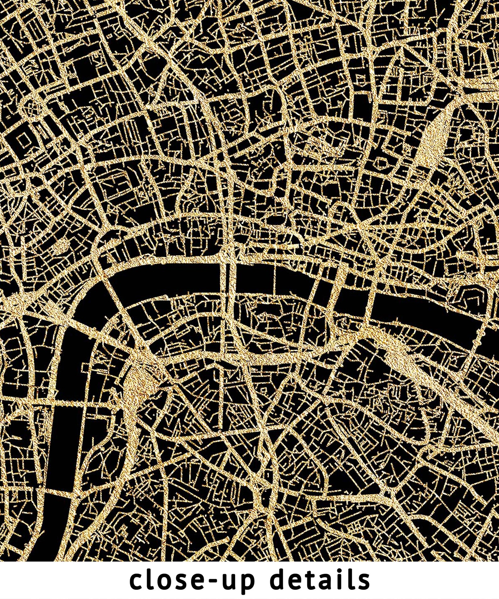 London United Kingdom Map, Black, High Resolution Real Gold Leaf ...