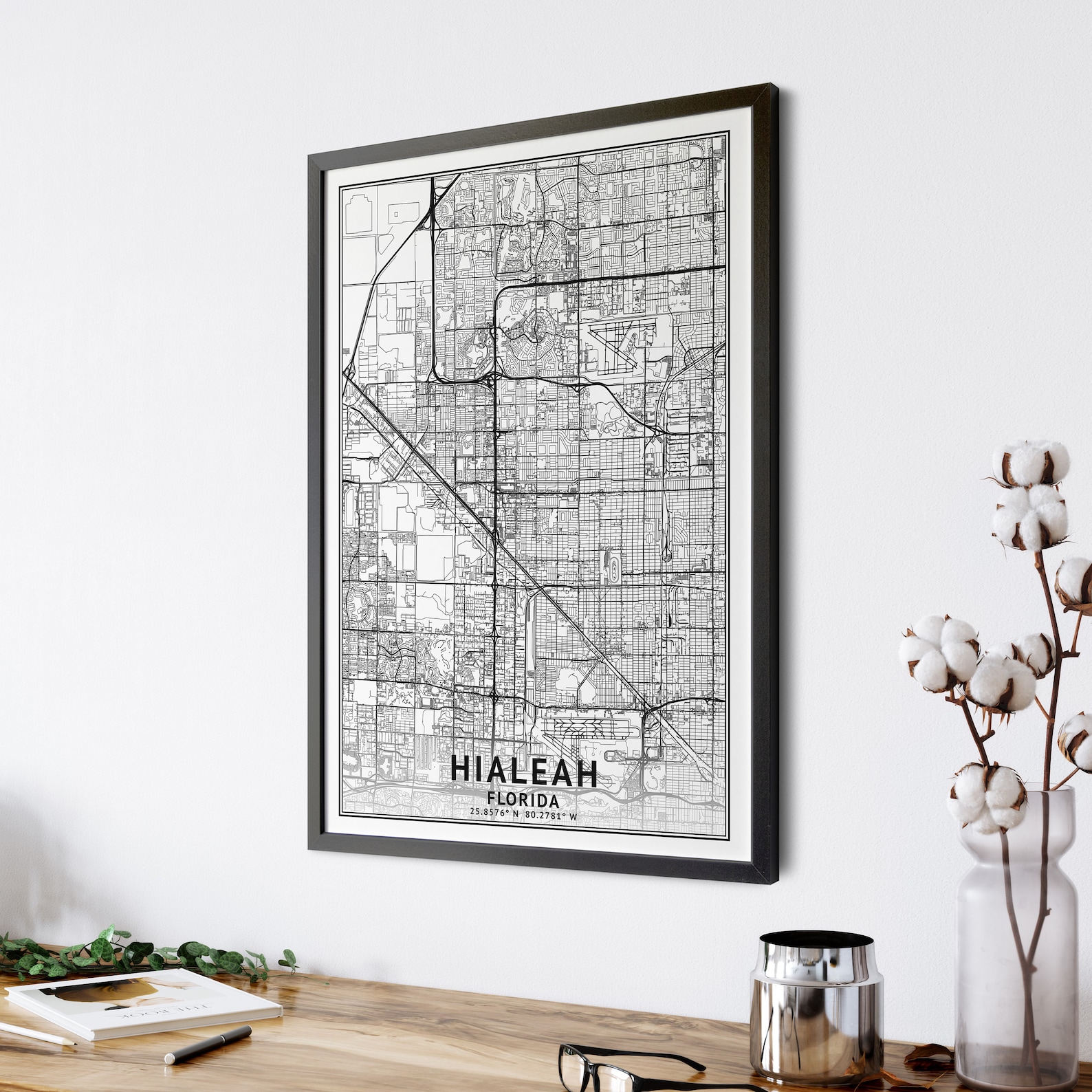 Hialeah Florida Map, Black and White, Coordinates, Map of Hialeah ...
