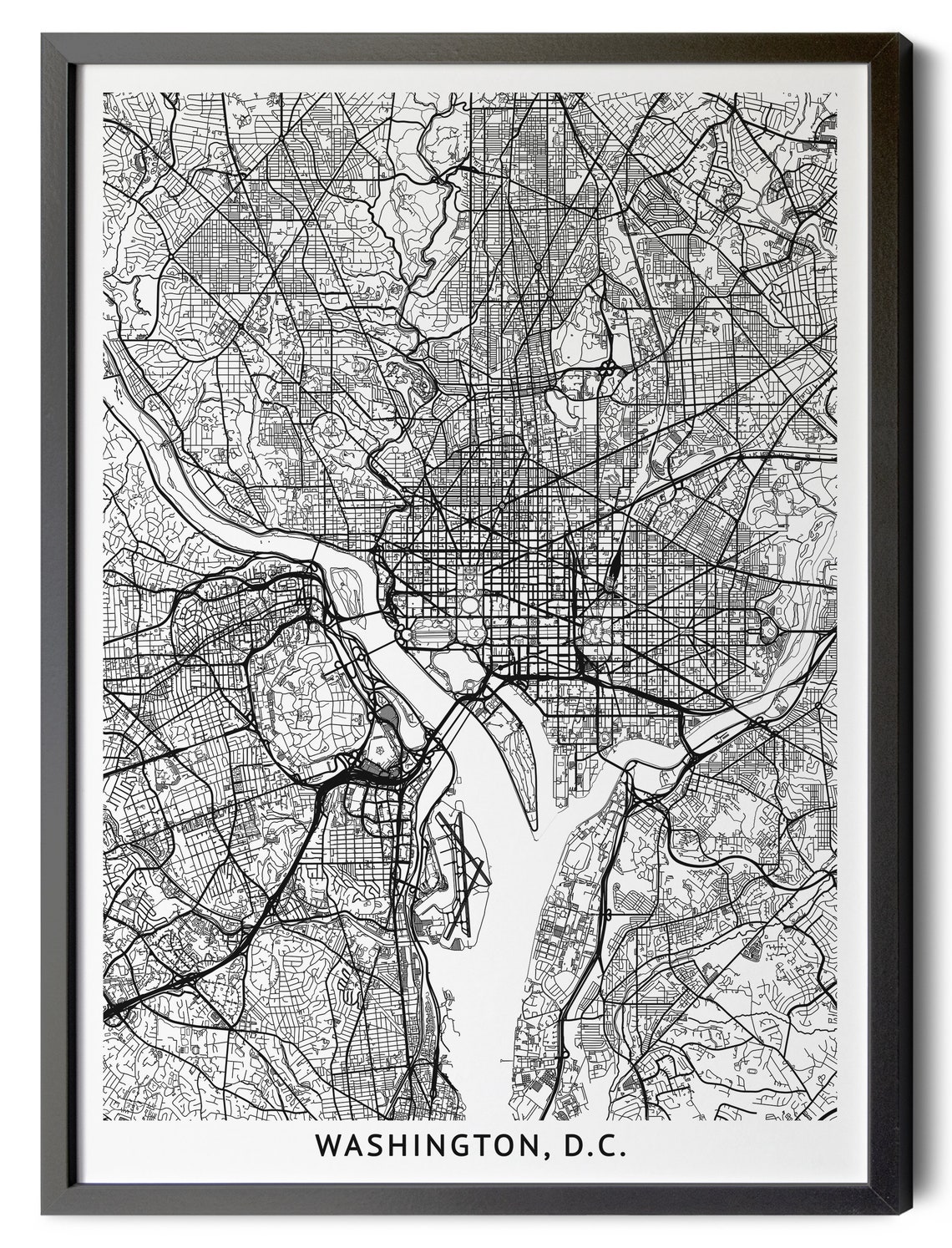 Washington DC Map Black and White Washington DC Poster City | Etsy